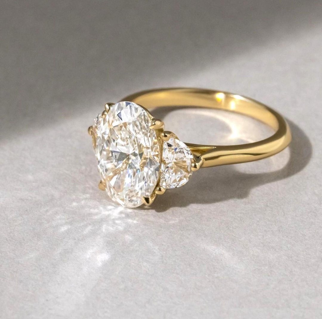 2.50 CT Oval Cut Lab Grown Diamond Engagement Ring, Three Stone Design ...