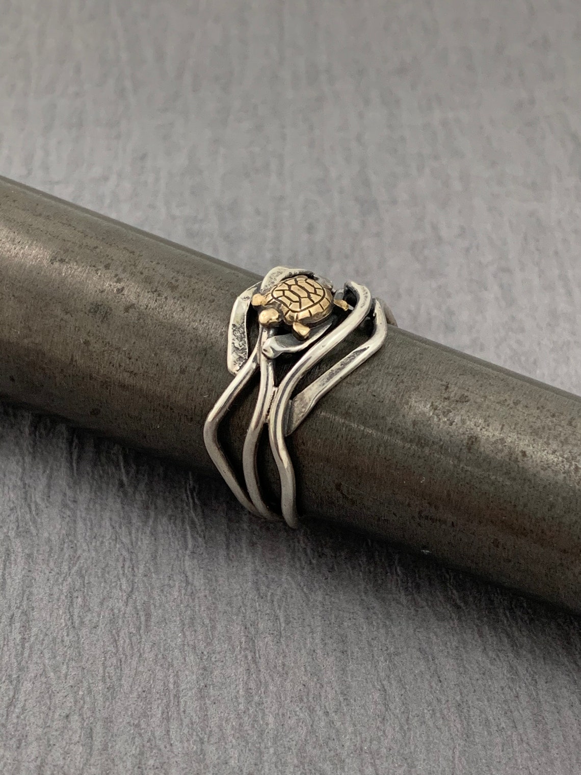 Brass Turtle and Silver Kelp Unisex Mixed Metal Ring Size 8 | Etsy