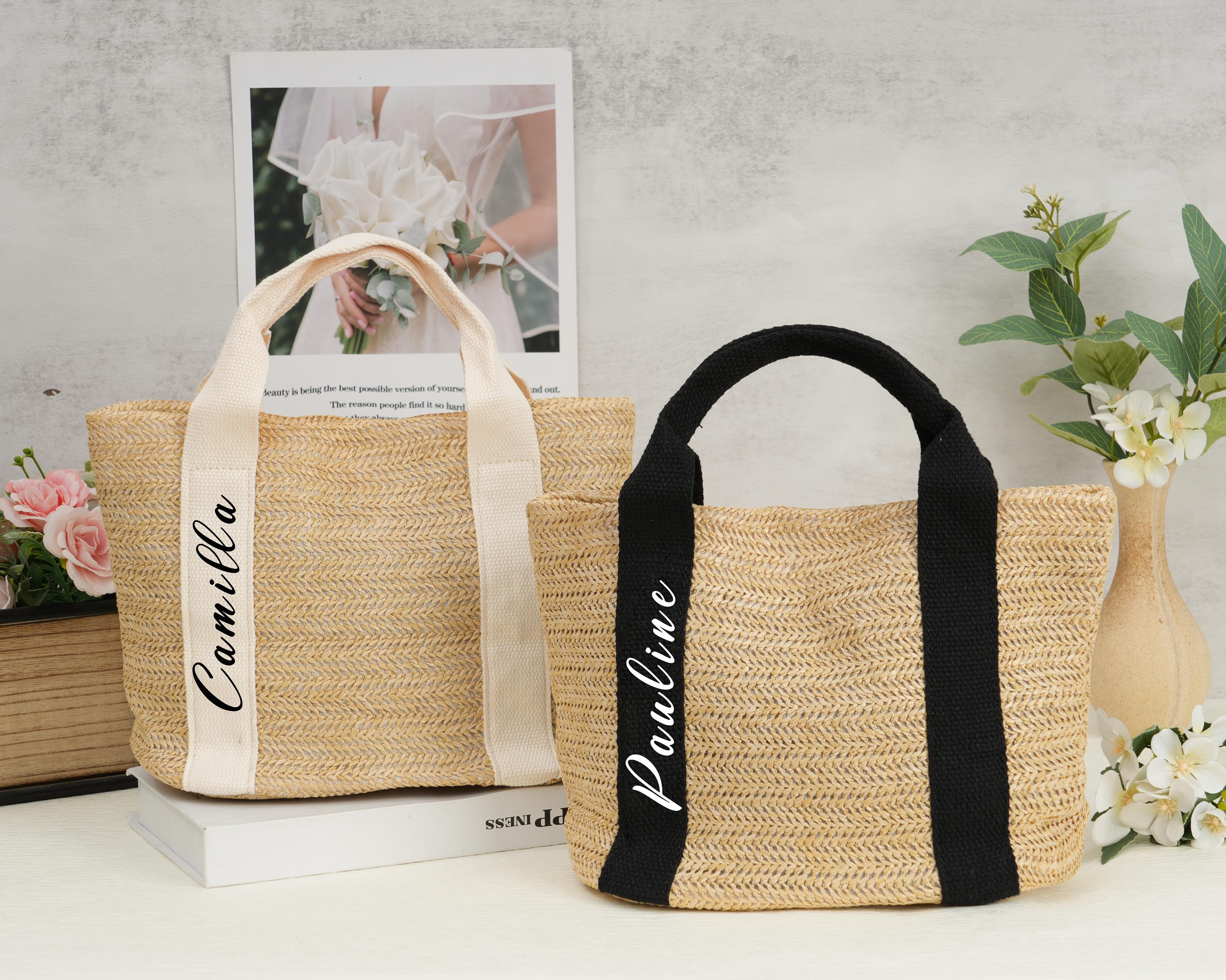 Custom Straw Bags,bridal Shower Bag, Wedding Gift , Beach Bag ...