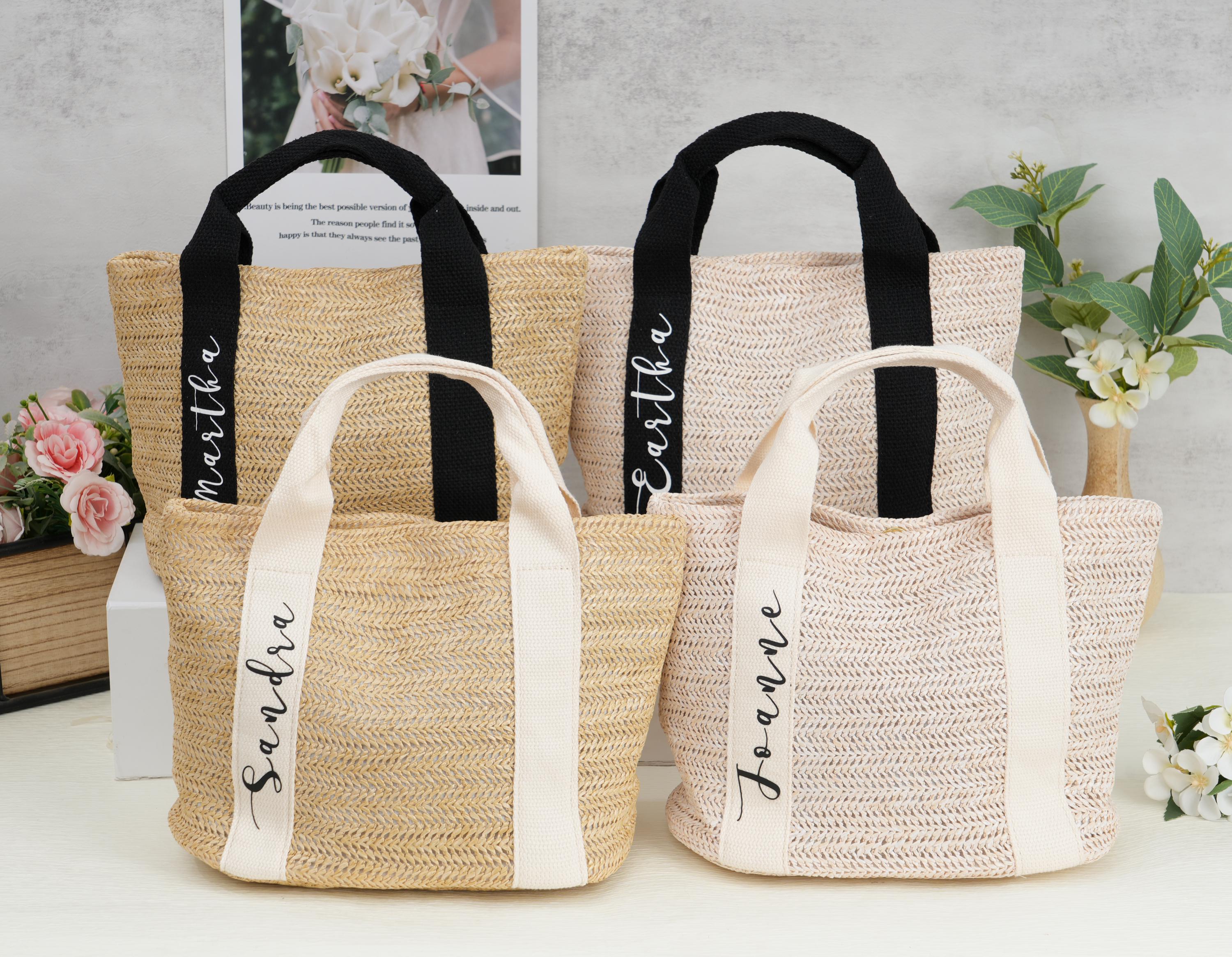 Custom Straw Bags,bridal Shower Bag, Wedding Gift , Beach Bag ...