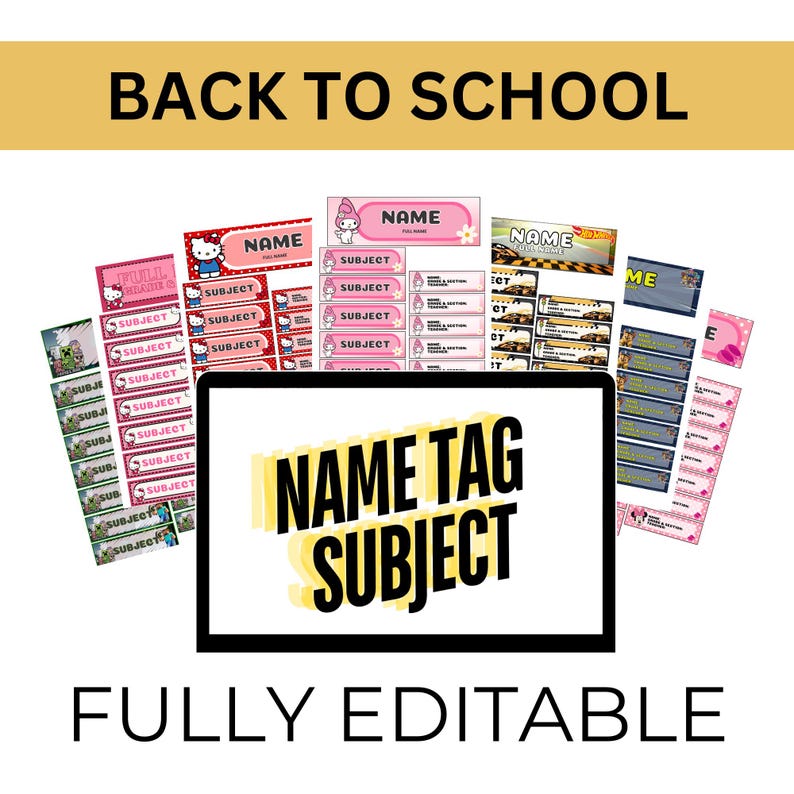 Name Labels, Back to School, Name Tag, Printable, Editable, Kids Name ...