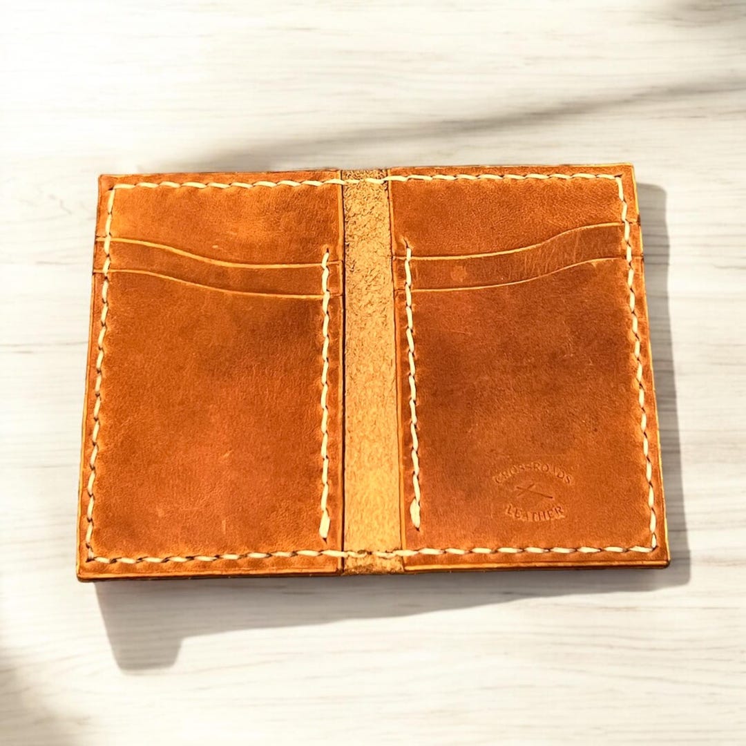 Full Grain Leather Vertical Card Wallet With Bifold Front Pocket - Etsy