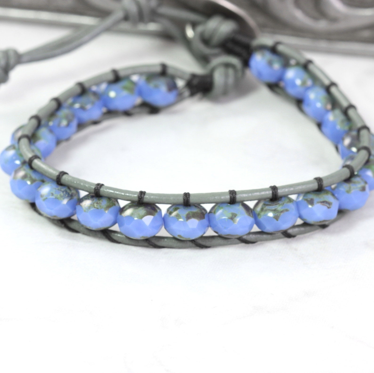 Cobalt Blue Mens Bracelet Gray Leather Bracelet Boyfriend | Etsy