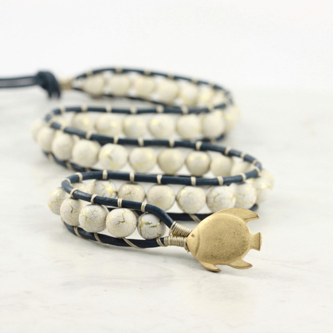 Goldfish Jewelry Navy Leather Bracelet off White Nautical - Etsy