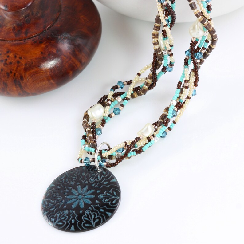 Multi Strand Necklace Shell Necklace Beach Jewelry Brown | Etsy