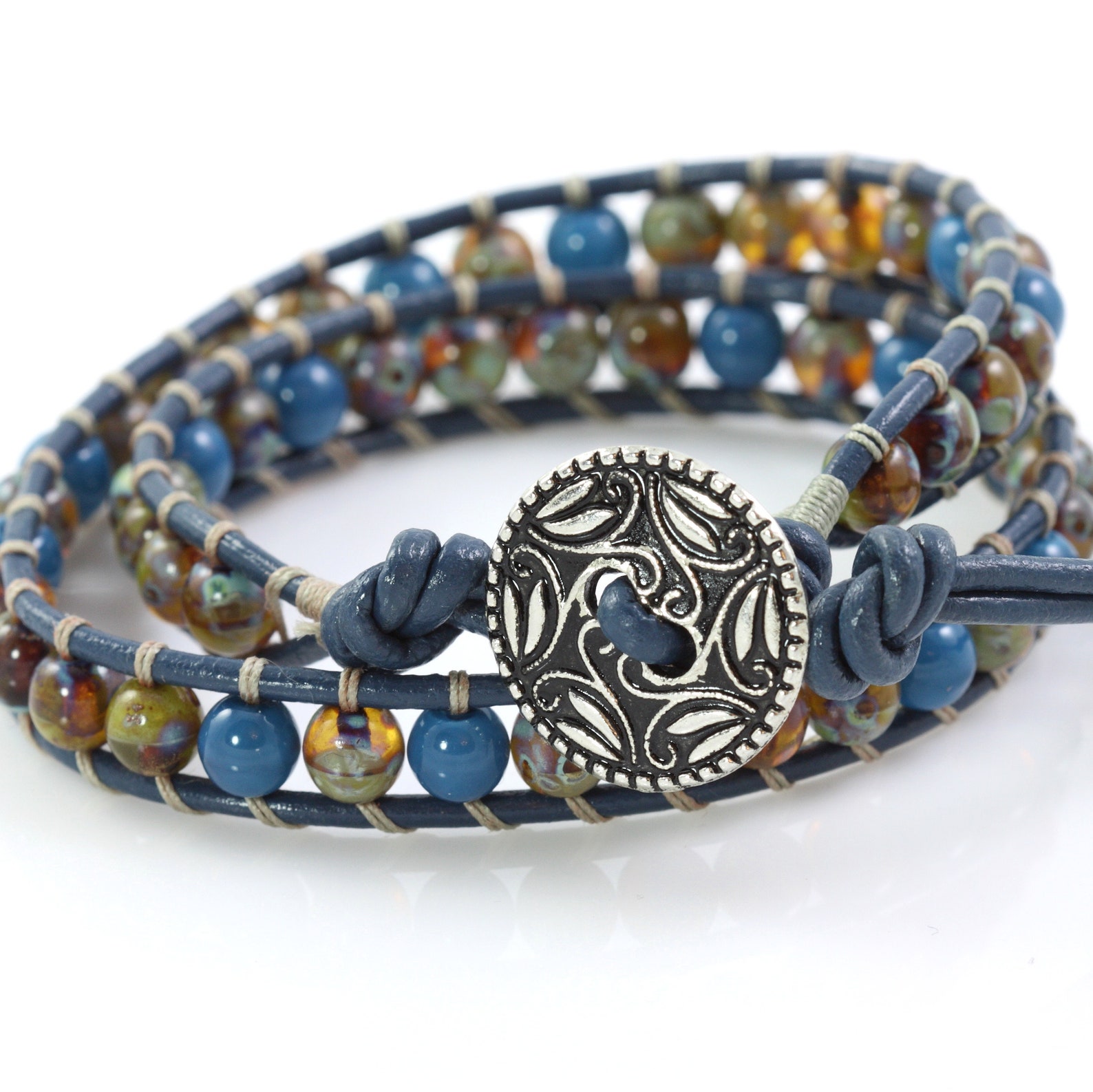 Sage Wrap Bracelet With Navy Leather 3rd Anniversary Gift - Etsy