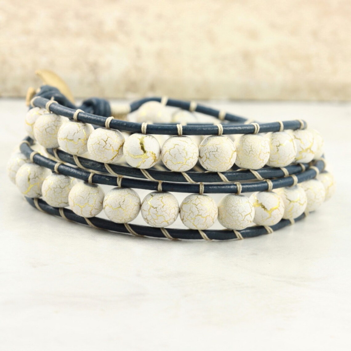 Goldfish Jewelry, Navy Leather Bracelet, off White Nautical Jewelry ...