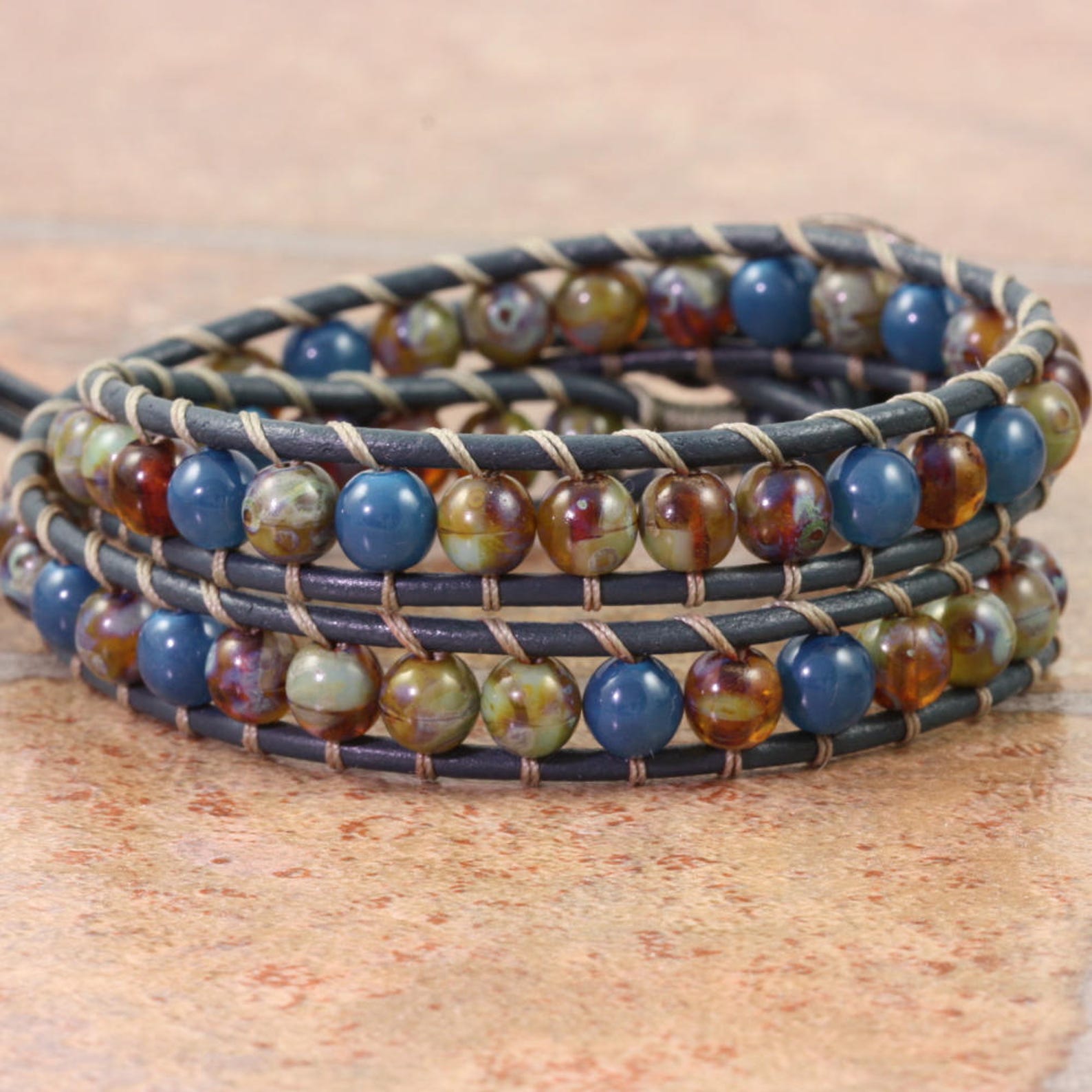 Sage Wrap Bracelet With Navy Leather 3rd Anniversary Gift - Etsy