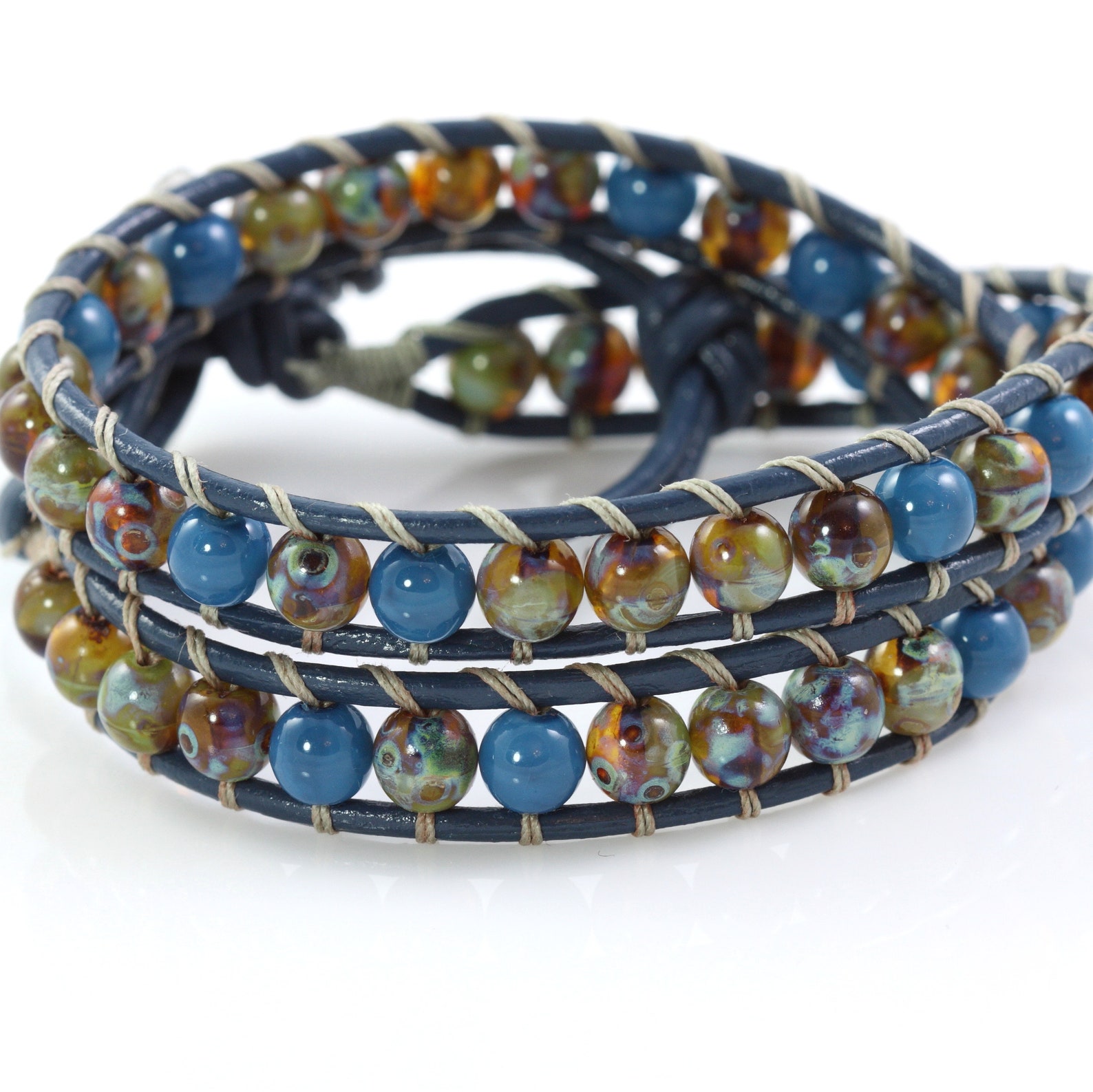 Sage Wrap Bracelet With Navy Leather 3rd Anniversary Gift - Etsy