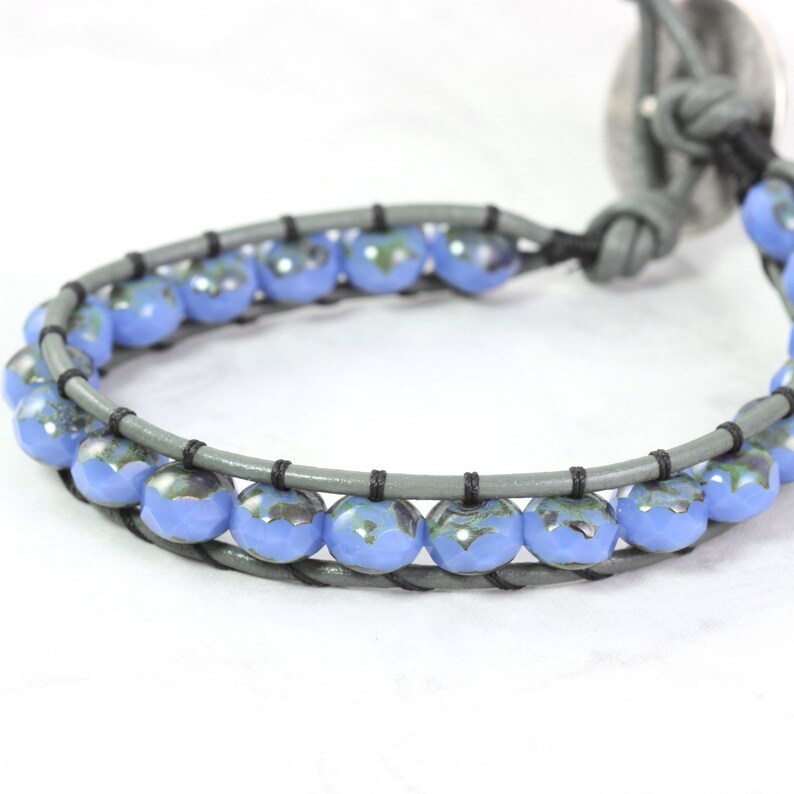 Cobalt Blue Mens Bracelet Gray Leather Bracelet Boyfriend | Etsy