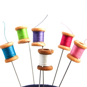 6 Mini Thread Spool Pins - Wound up by Hand - Vintage Look - Etsy