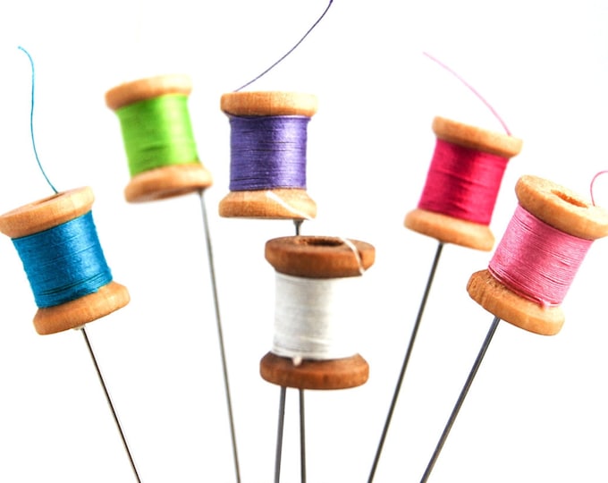 6 Mini Thread Spool Pins Wound up by Hand Vintage Look - Etsy