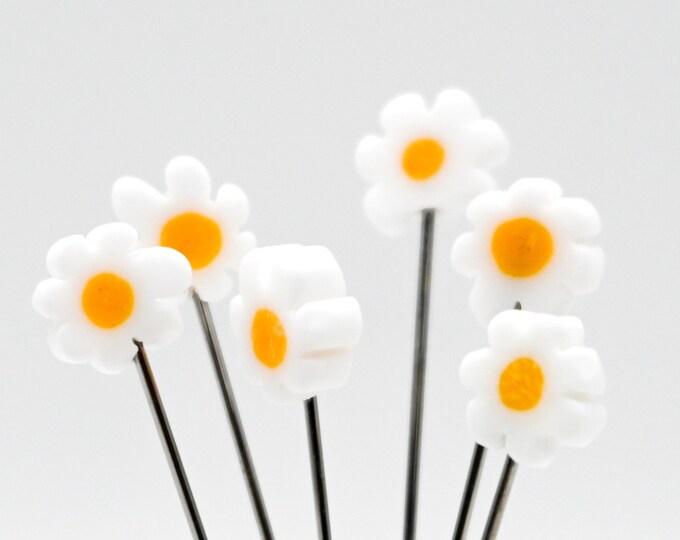 6 Millefiori Daisy Flower Straight Pins - Medium - Etsy