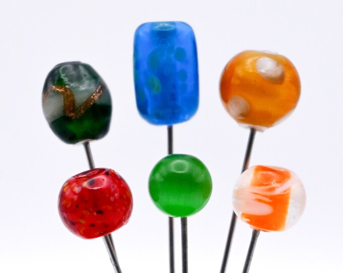 6 Mismatch Glass Head Pins - Ooak Set - Etsy
