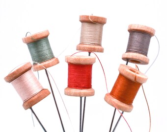 6 Mini Thread Spool Pins Wound up by Hand Vintage Look - Etsy