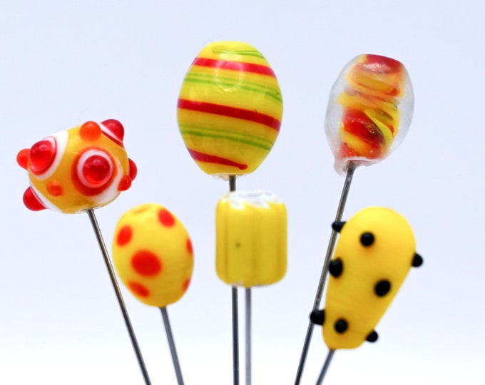 6 Mismatch Glass Head Pins - Ooak Set - Etsy