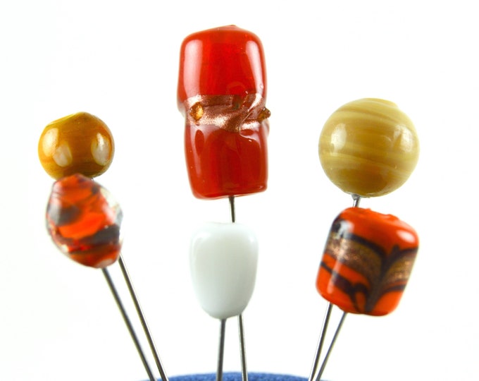 6 Mismatch Glass Head Pins - Ooak Set - Etsy