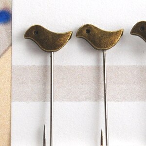 6 Antique Bronze Bird Pins - Medium Long - Etsy