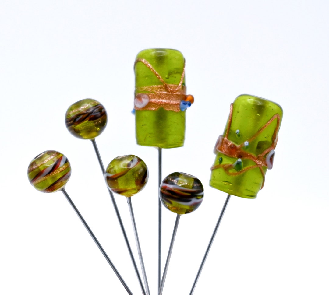6 Mismatch Glass Head Pins Ooak Set - Etsy