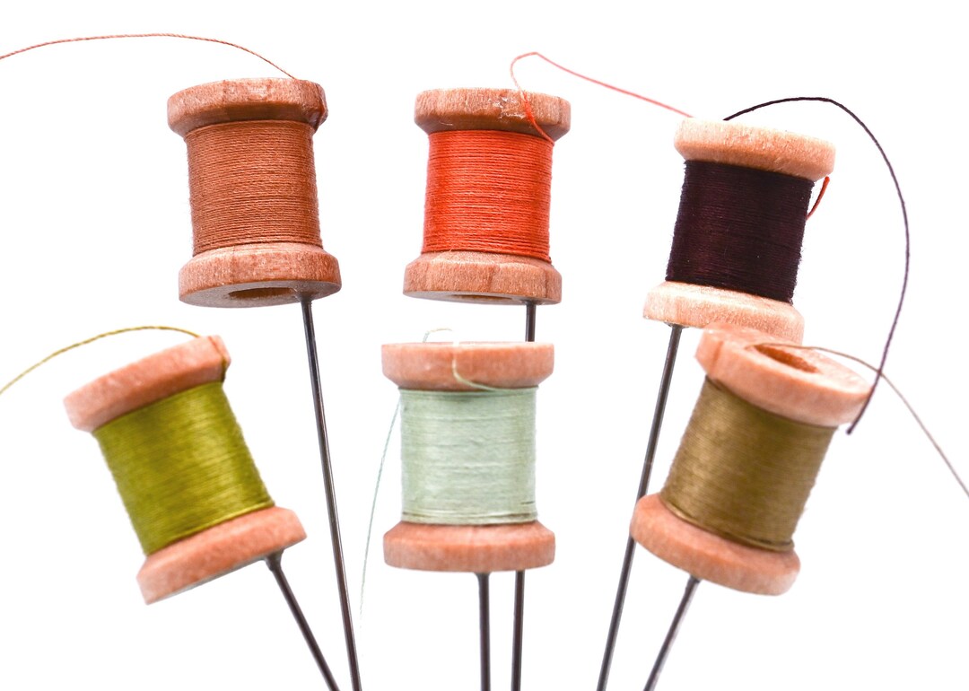 6 Mini Thread Spool Pins - Wound up by Hand - Vintage Look - Etsy