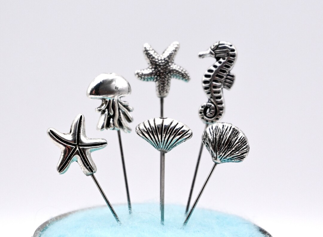 6 Ocean Themed Pins - XL - Seahorse, Starfish, Snail, Shell and ...