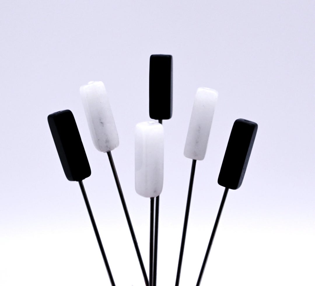 6 Black Onyx and White Quartz Pins - XL - Etsy
