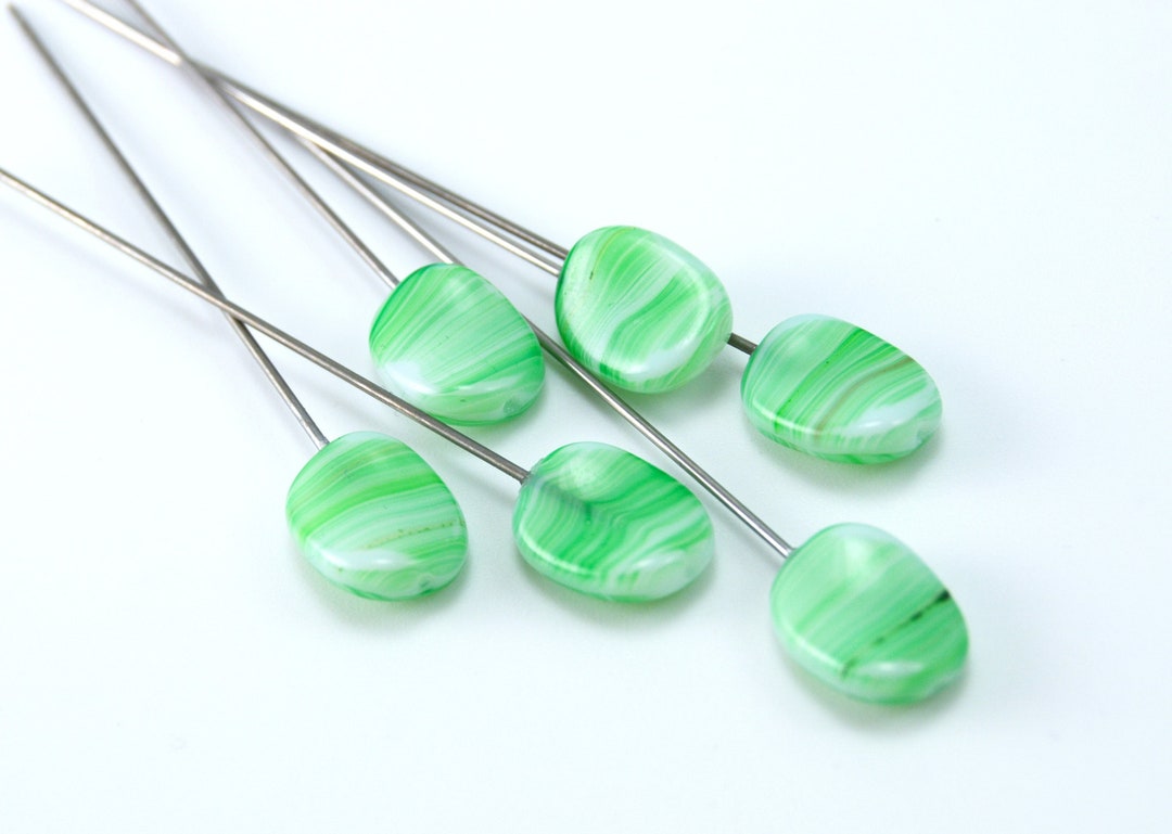 6 Sea Foam Green Glass Pins - XL - Twisted Flat Oval - Etsy