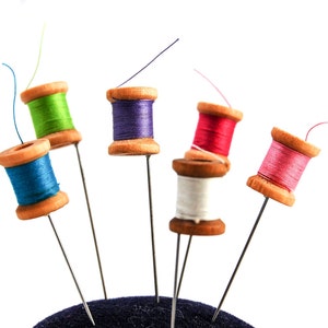 6 Mini Thread Spool Pins - Wound up by Hand - Vintage Look - Etsy
