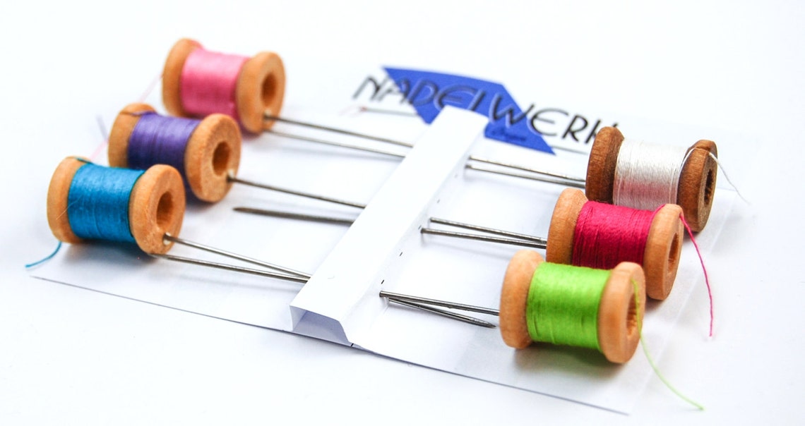 6 Mini Thread Spool Pins - Wound up by Hand - Vintage Look - Etsy