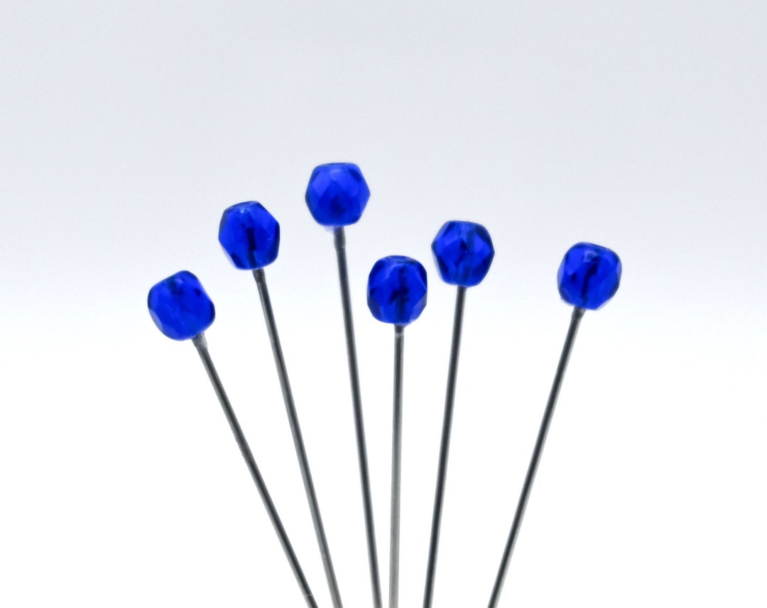 6 Royal Blue Glass Pins - Etsy