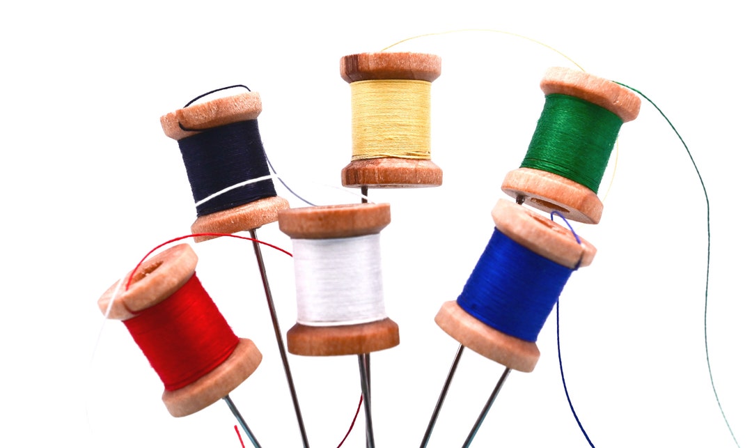 6 Mini Thread Spool Pins - Wound up by Hand - Vintage Look - Etsy