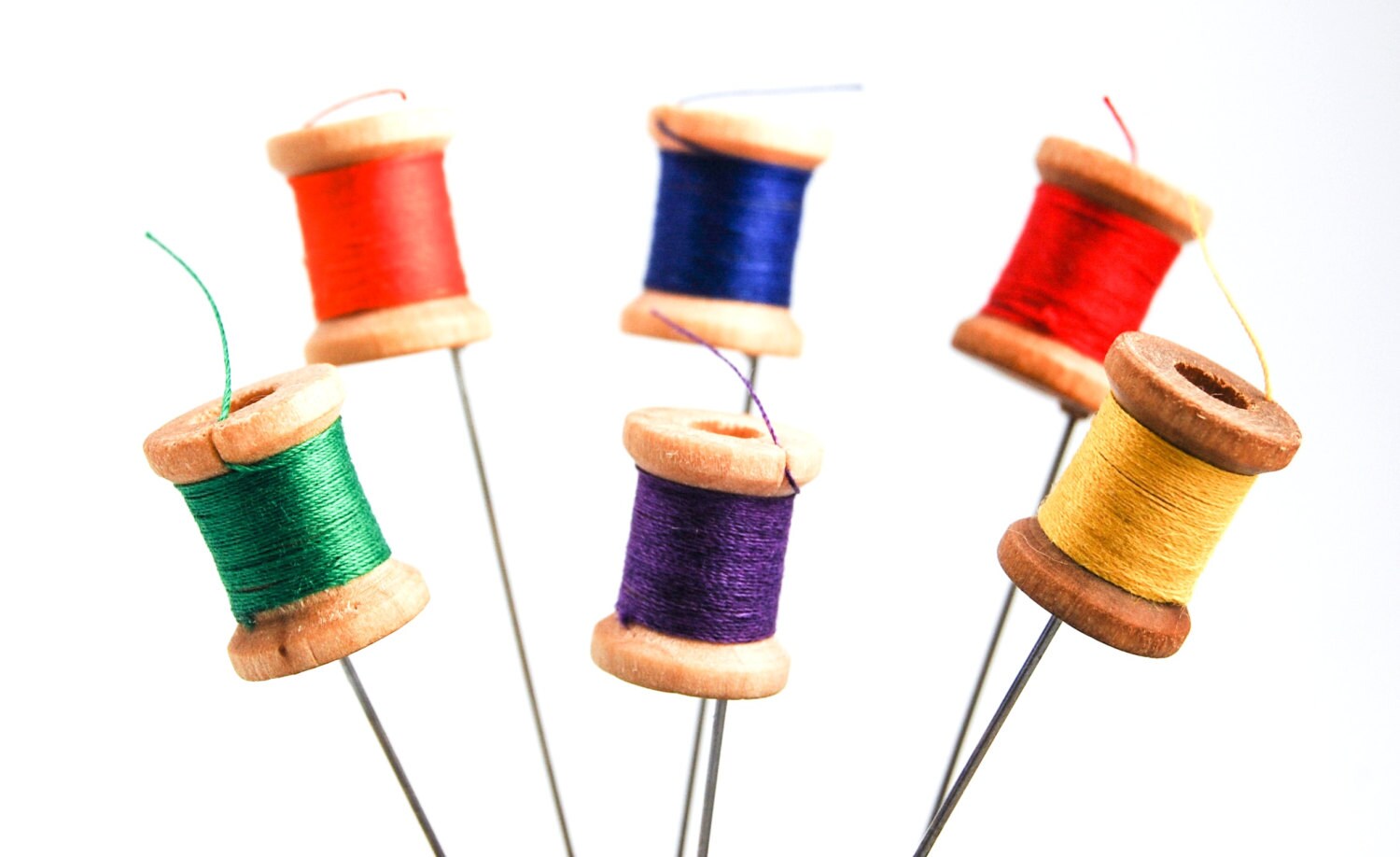 6 Mini Thread Spool Pins wound up by hand Vintage look | Etsy
