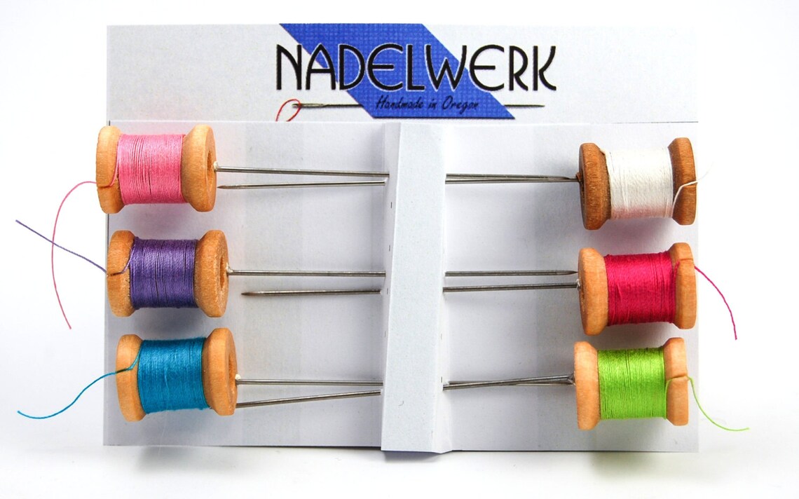 6 Mini Thread Spool Pins - Wound up by Hand - Vintage Look - Etsy