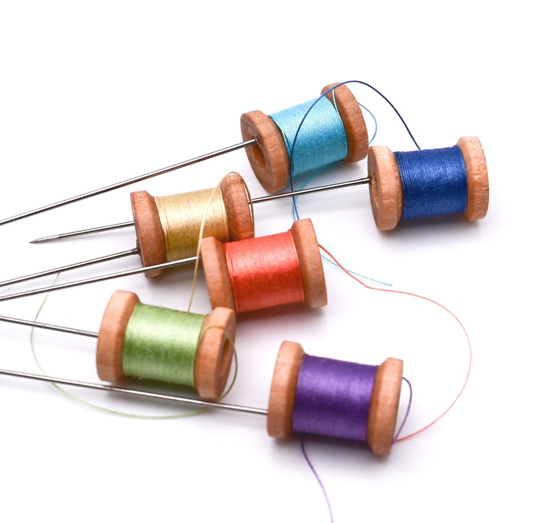 6 Mini Thread Spool Pins Wound up by Hand Vintage Look - Etsy