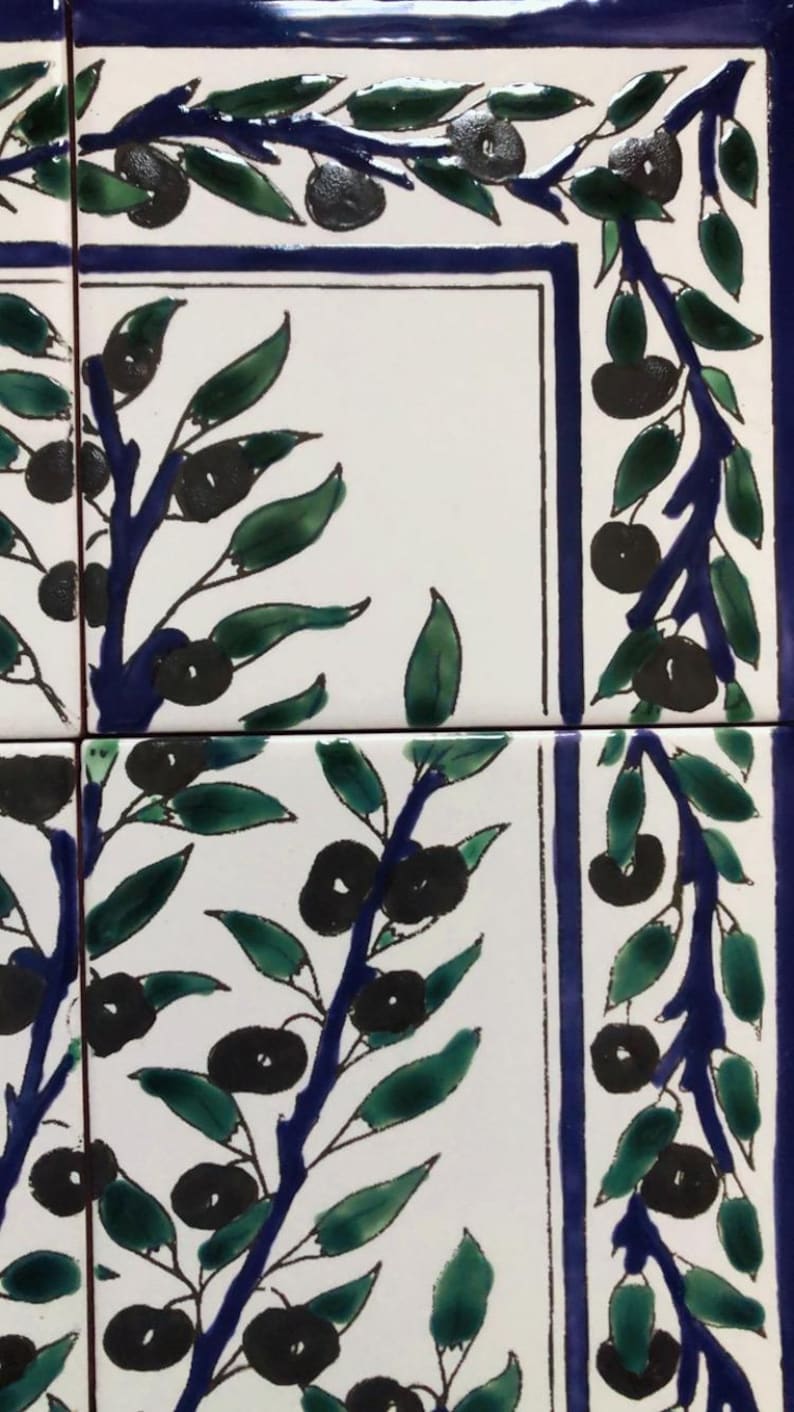 Hand-painted Olive Tree Tile Mural: Mediterranean Kitchen Backsplash ...