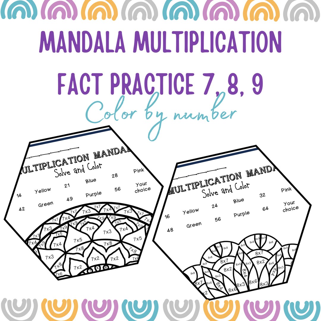 Color by Number Multiplication Fact Practice Mandala 7s, 8s, and 9s - Etsy