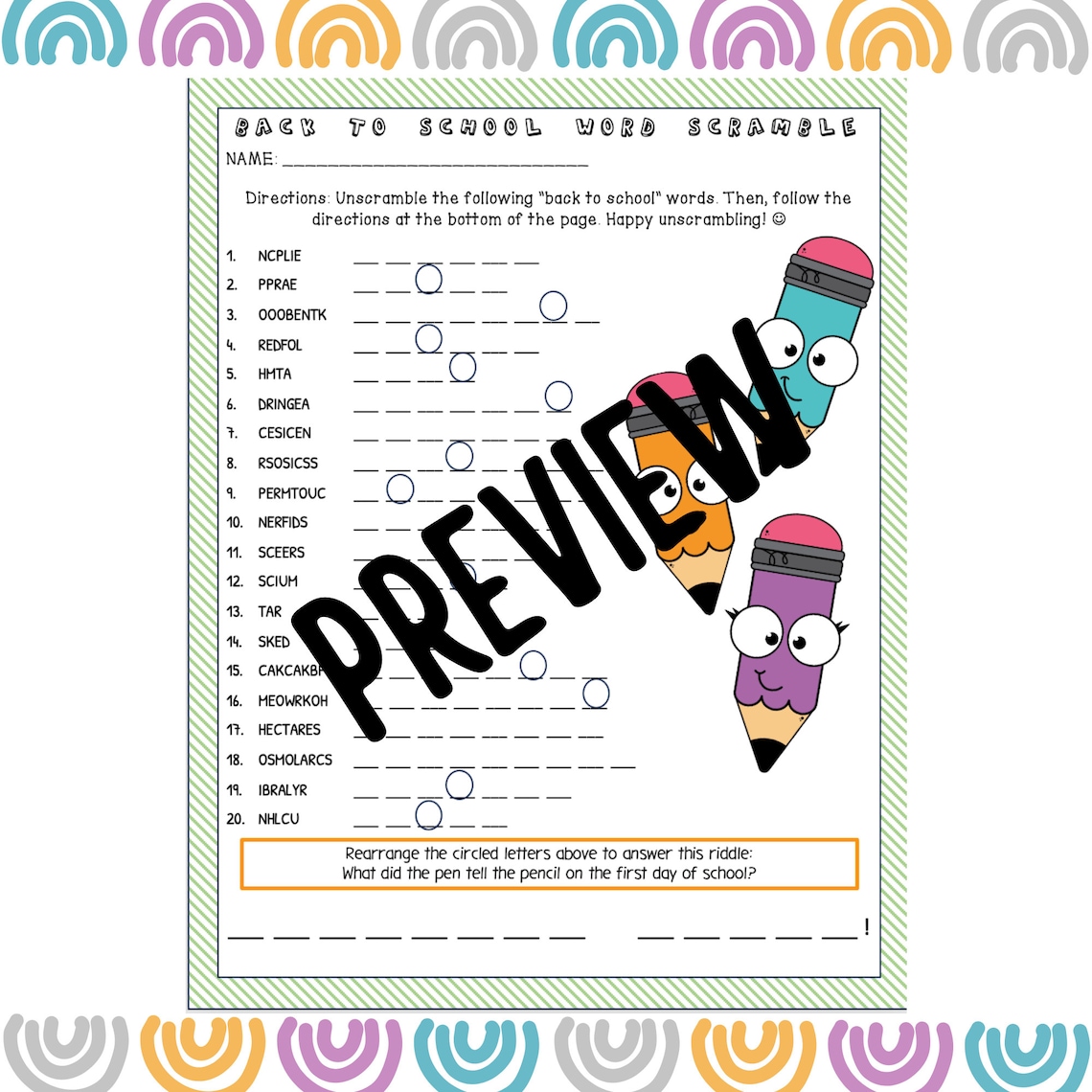 Back to School Word Scramble, Puzzle, and Riddle-great for First Day - Etsy