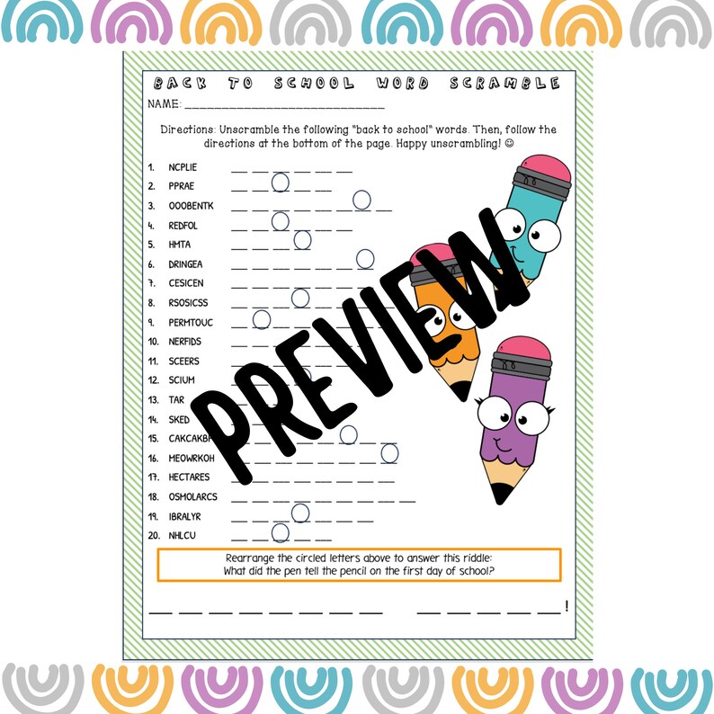 Back to School Word Scramble, Puzzle, and Riddle-great for First Day - Etsy
