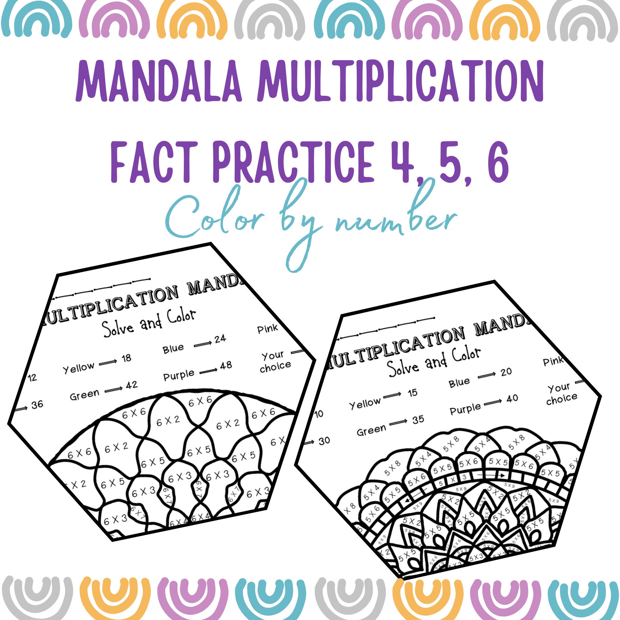 Color by Number Multiplication Fact Practice Mandalas 4s, 5s, and 6s - Etsy