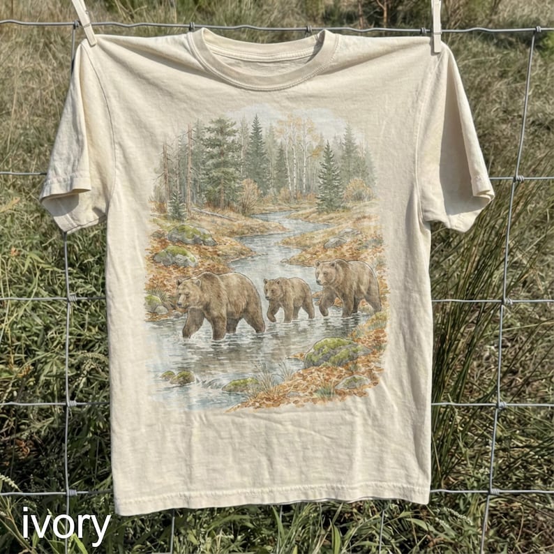 Bears River Vintage Nature Shirt, Retro Wildlife Landscape Comfort ...