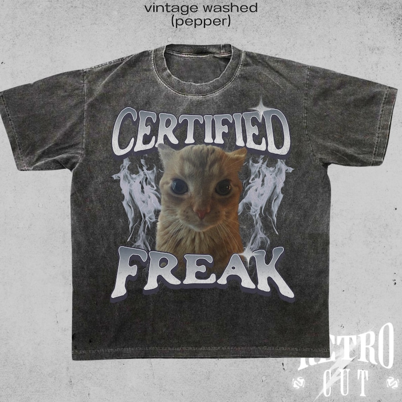 Certified Freak Funny Cat Meme T-shirt, Vintage Kitty Graphic Tee ...