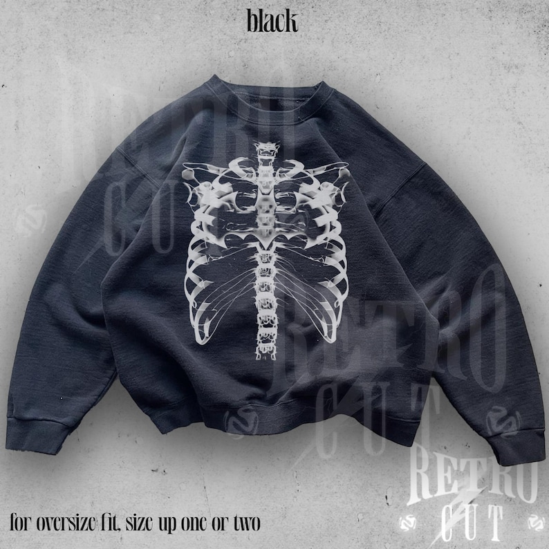 90's Oldschool Skeleton Rib Cage Sweatshirt, Vintage Gothic Grunge ...
