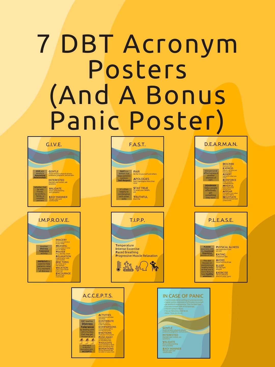 DBT Acronym Posters (7 Acronyms and 1 Bonus Panic Poster) | 18in X 24in ...