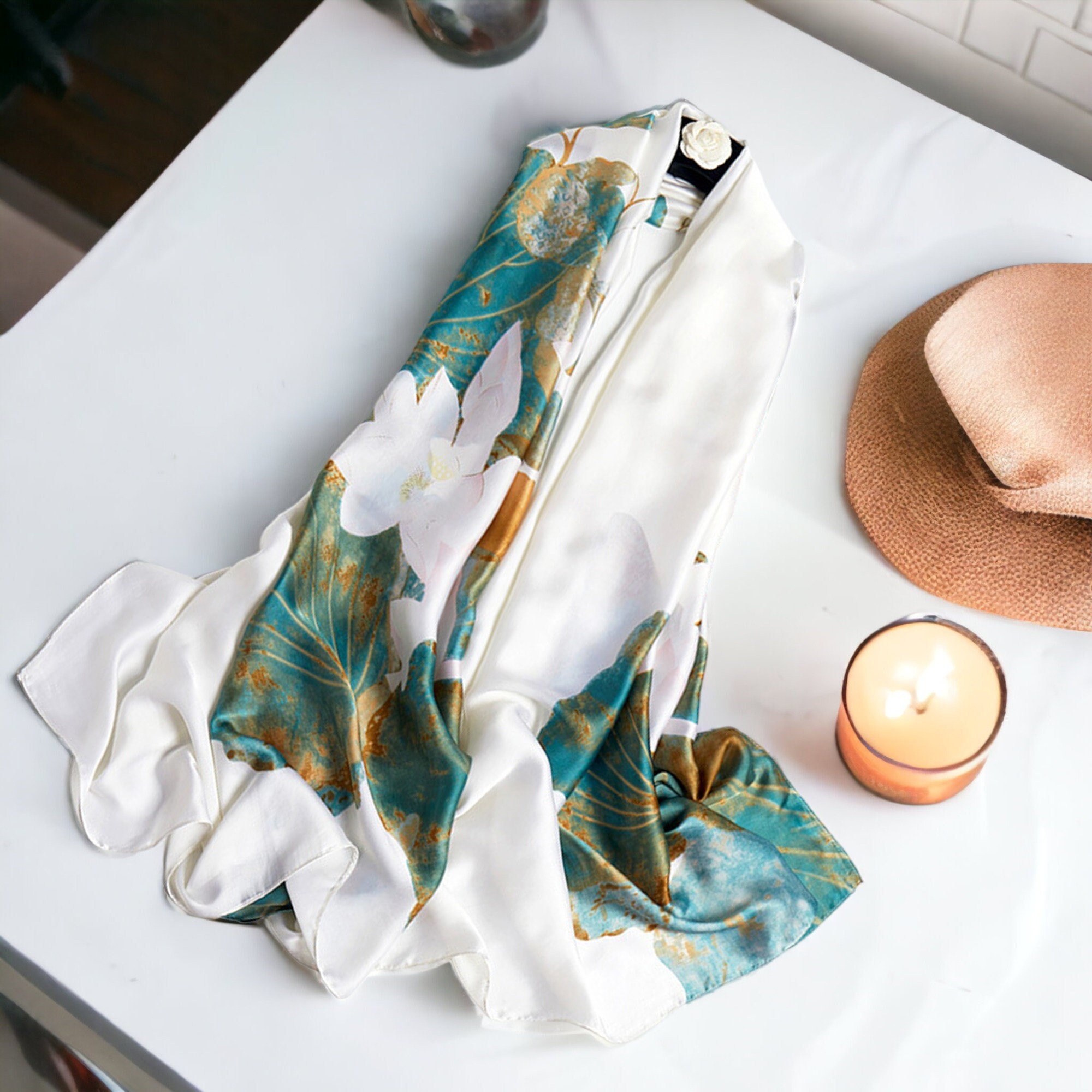 Silk Peacock Scarf for Ladies Soft Lotus Scarf With Gift Box Flower ...