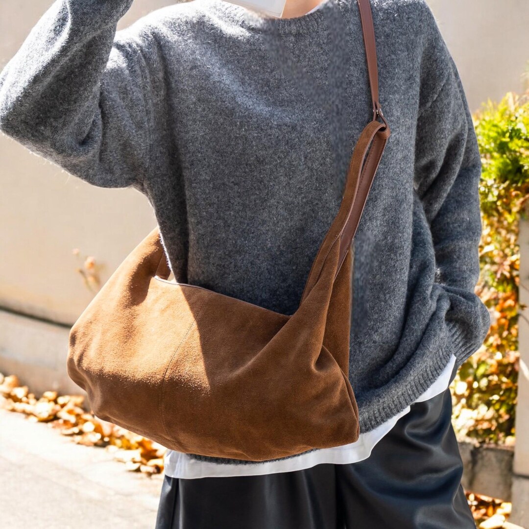 Unisex Suede Leather Large Duffle Sling Bag Genuine Leather Bag ...