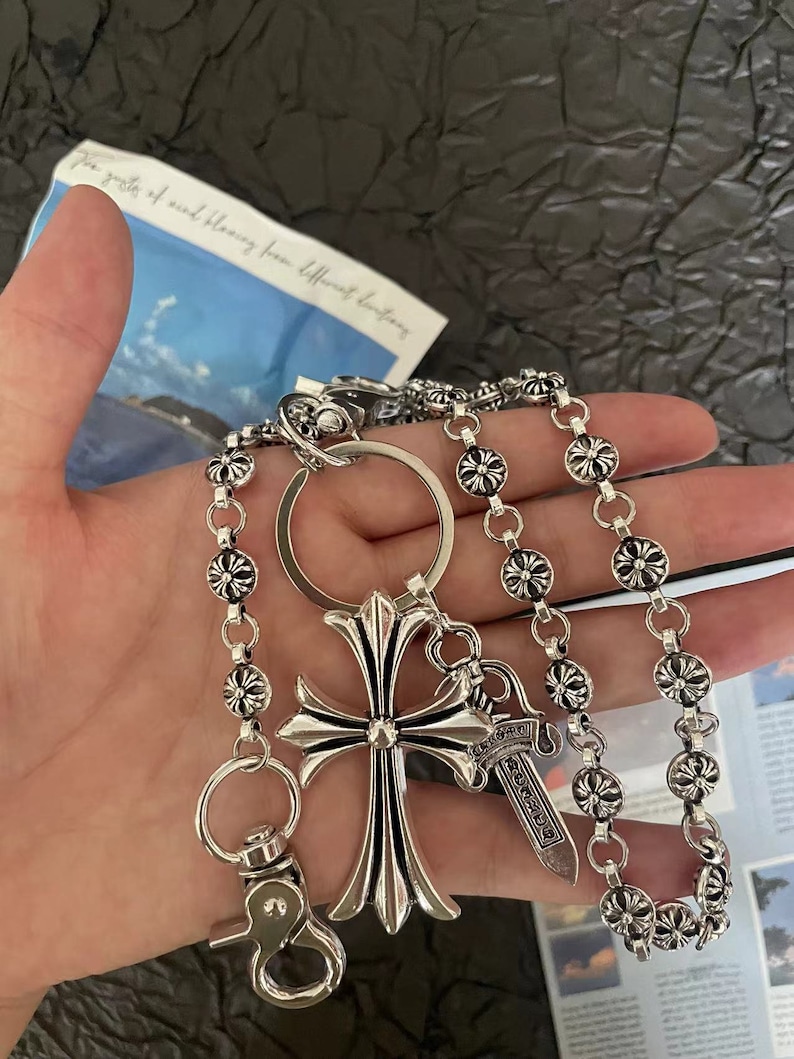 Vintage Chrome Hearts Wallet Chain, Personalized Cross Punk Chain ...