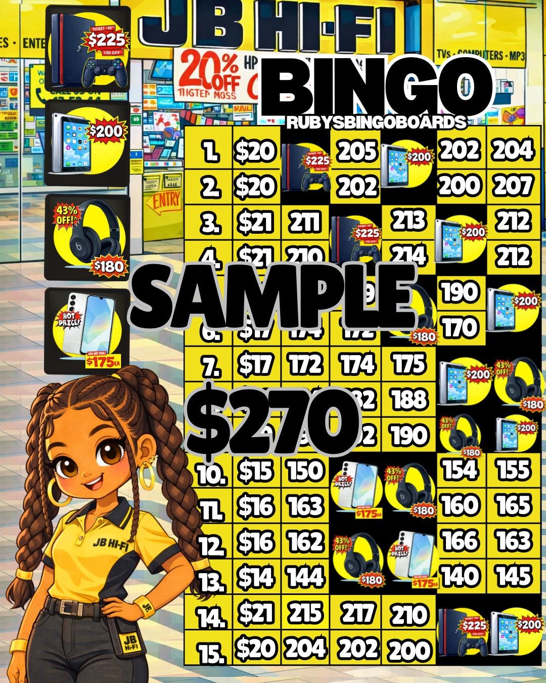 Jbhifi Bingo Board 225 - Etsy