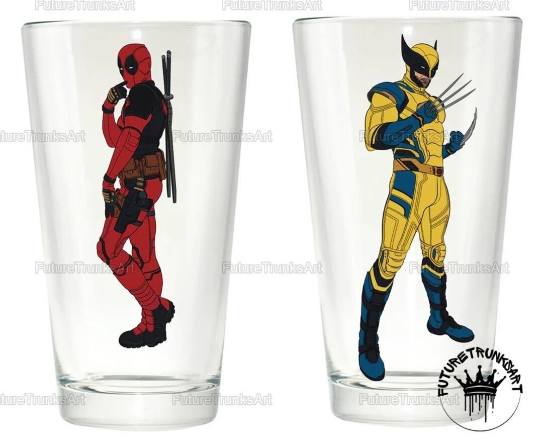 Superhero Deadpool and Wolverine Besties 2 Sides Beer Glass, Cute ...