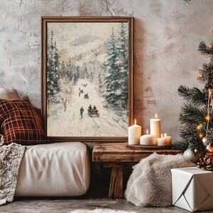 Winter Farmhouse Landscape Print Vintage Christmas Nordic Decor ...