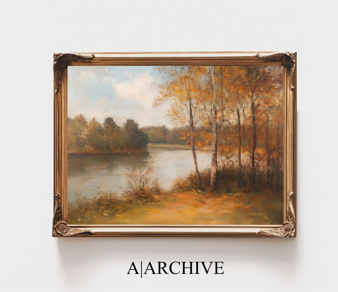 Cozy Fall Decor Autumn Landscape Printable Wall Art Vintage Lake Scene ...